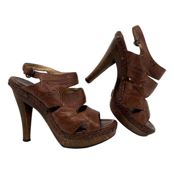 Frye | Shoes | Frye Brown Leather Peep Toe Heels Ultrahigh Heel Height ...